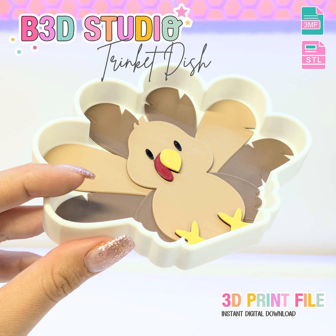 Turkey Trinket Dish STL/3MF File: 3D Print Thanksgiving Decor (digital ...