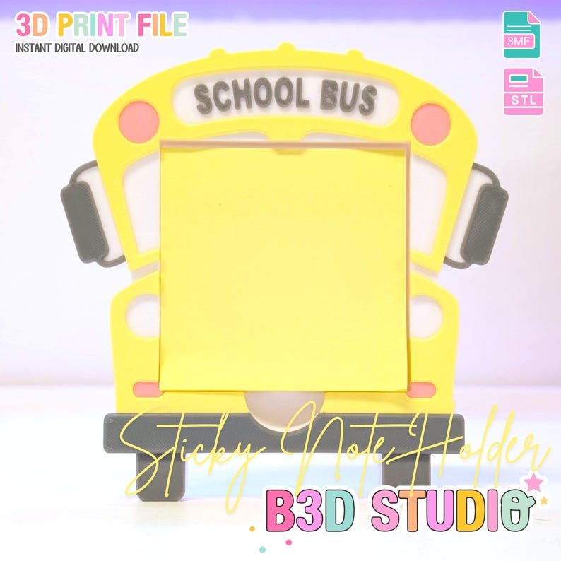 School Bus Sticky Note Holder 3D Print File: Desk Organizer (STL & 3MF ...