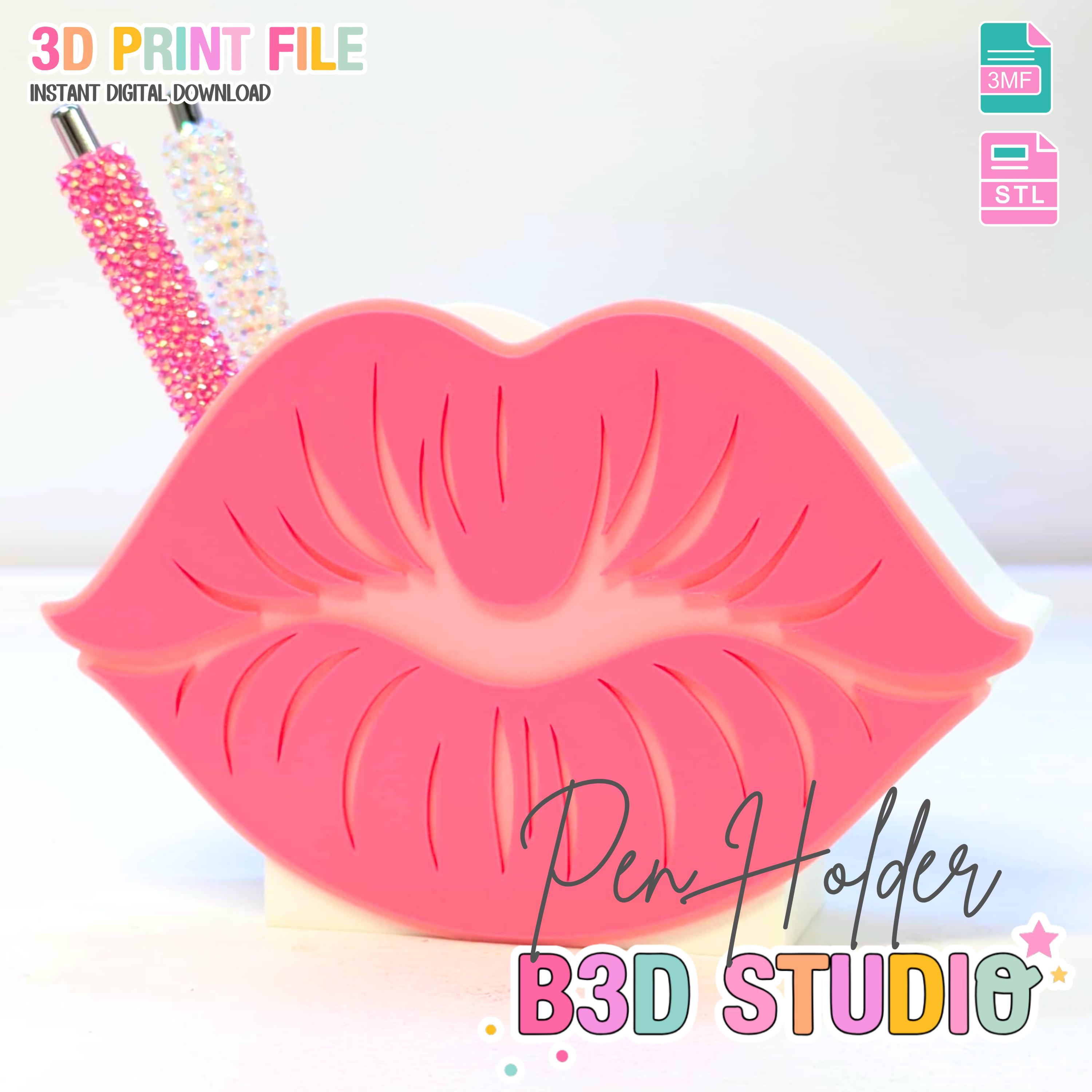 Lips Pen Holder 3D Printable: Girly Desk Decor (STL + 3MF File) - Etsy