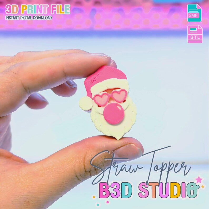 Sassy Santa Straw Topper 3D Print File (STL & 3MF Digital Download) 8mm ...