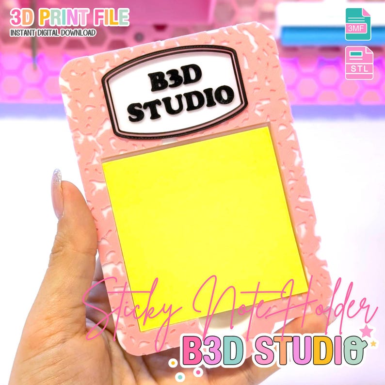 Editable Composition Notebook Sticky Note Holder STL: Girly Desk ...