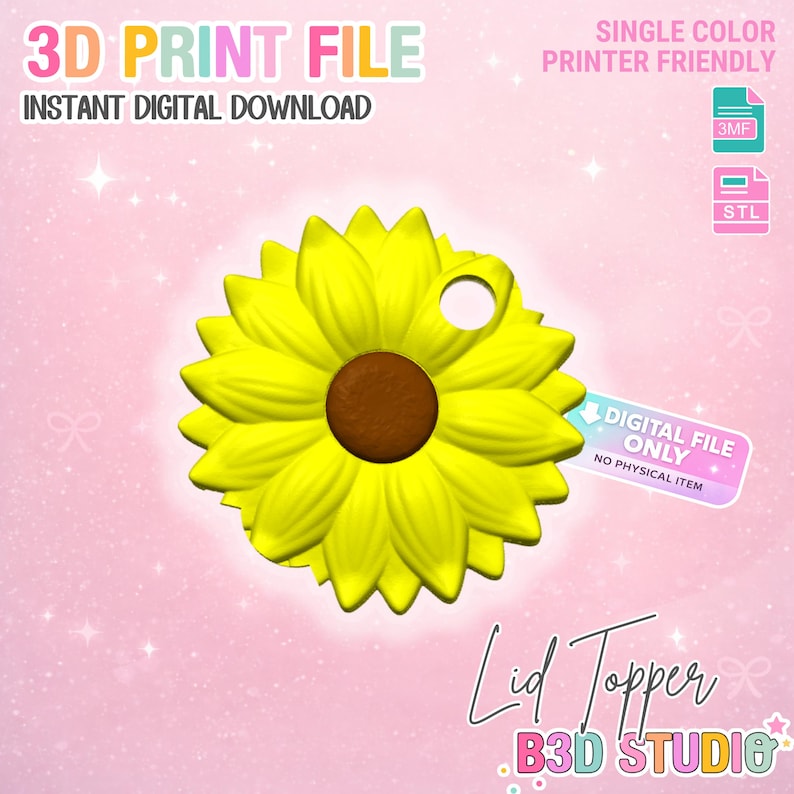 30oz Sunflower Tumbler Topper: 3D Print STL & 3MF File Lid Toppers ...