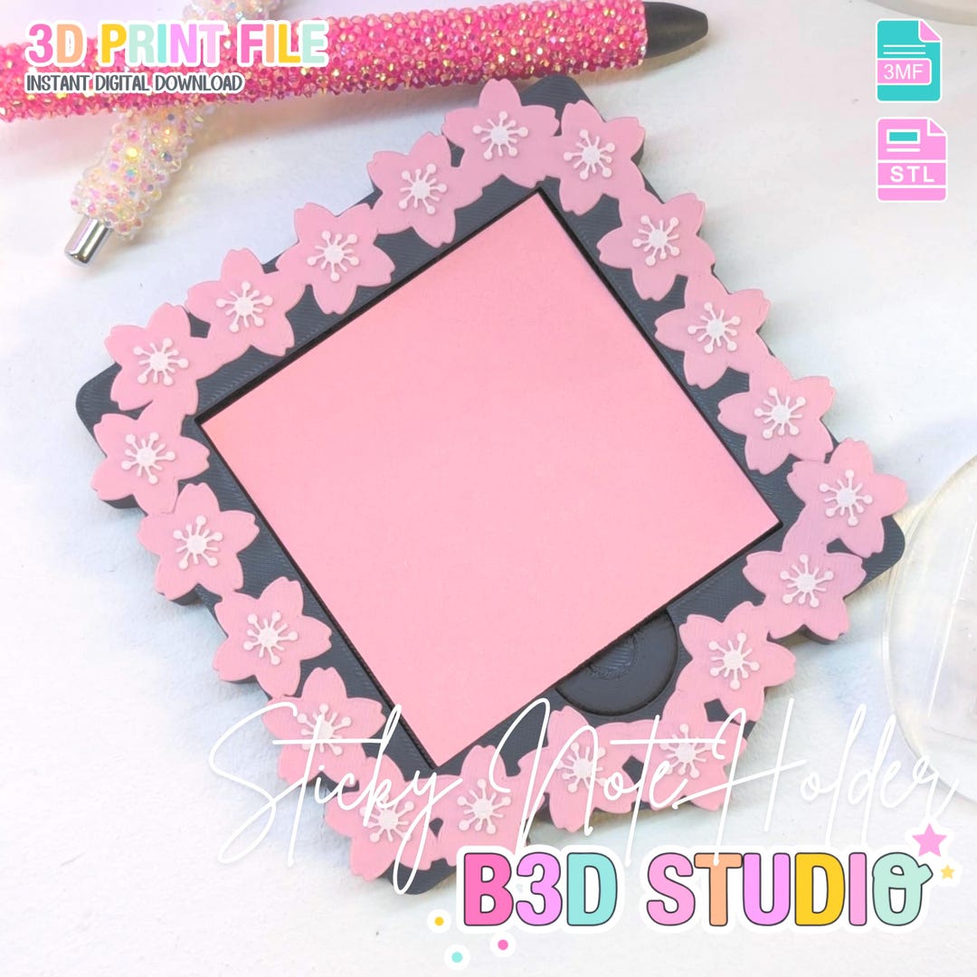 Cherry Blossom Sticky Note Holder STL + 3MF: 3D Printable Sakura Desk ...