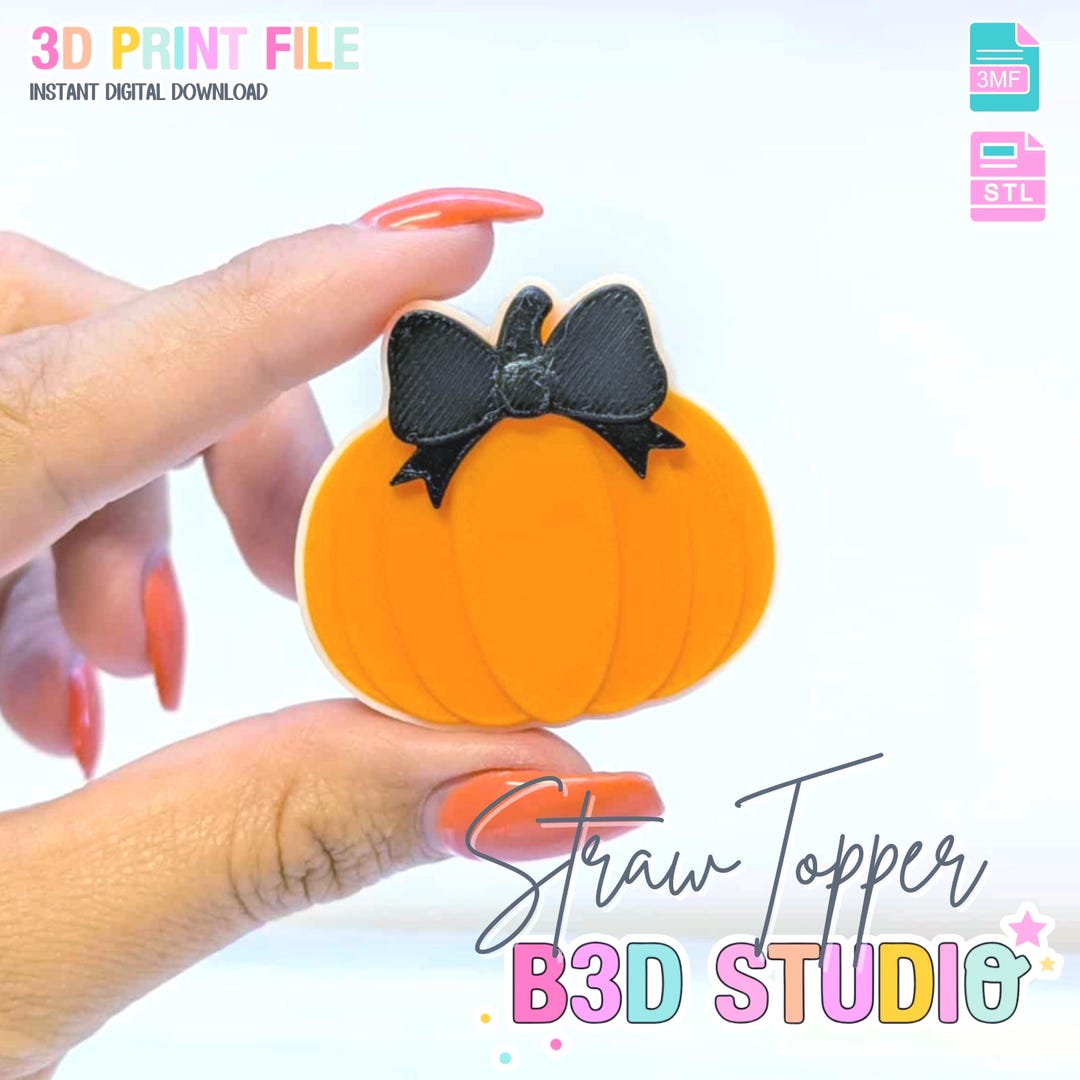 Bow Pumpkin Straw Topper 3D Print File (STL & 3MF Digital Download) 8mm ...
