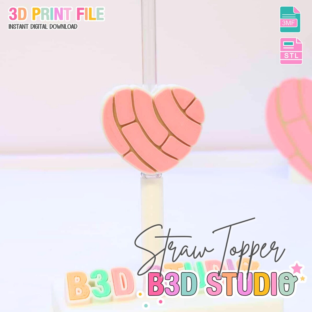 Concha Heart Straw Topper 3D Print File (STL & 3MF Digital Download ...