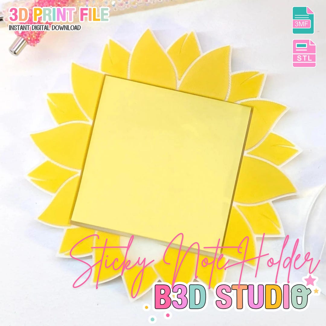 Sunflower Sticky Note Holder STL + 3MF File: 3D Print Floral Desk ...