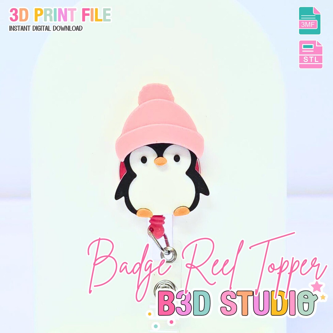 Cute Penguin Badge Reel Topper, Flat Back 3D Print File (STL/3MF ...