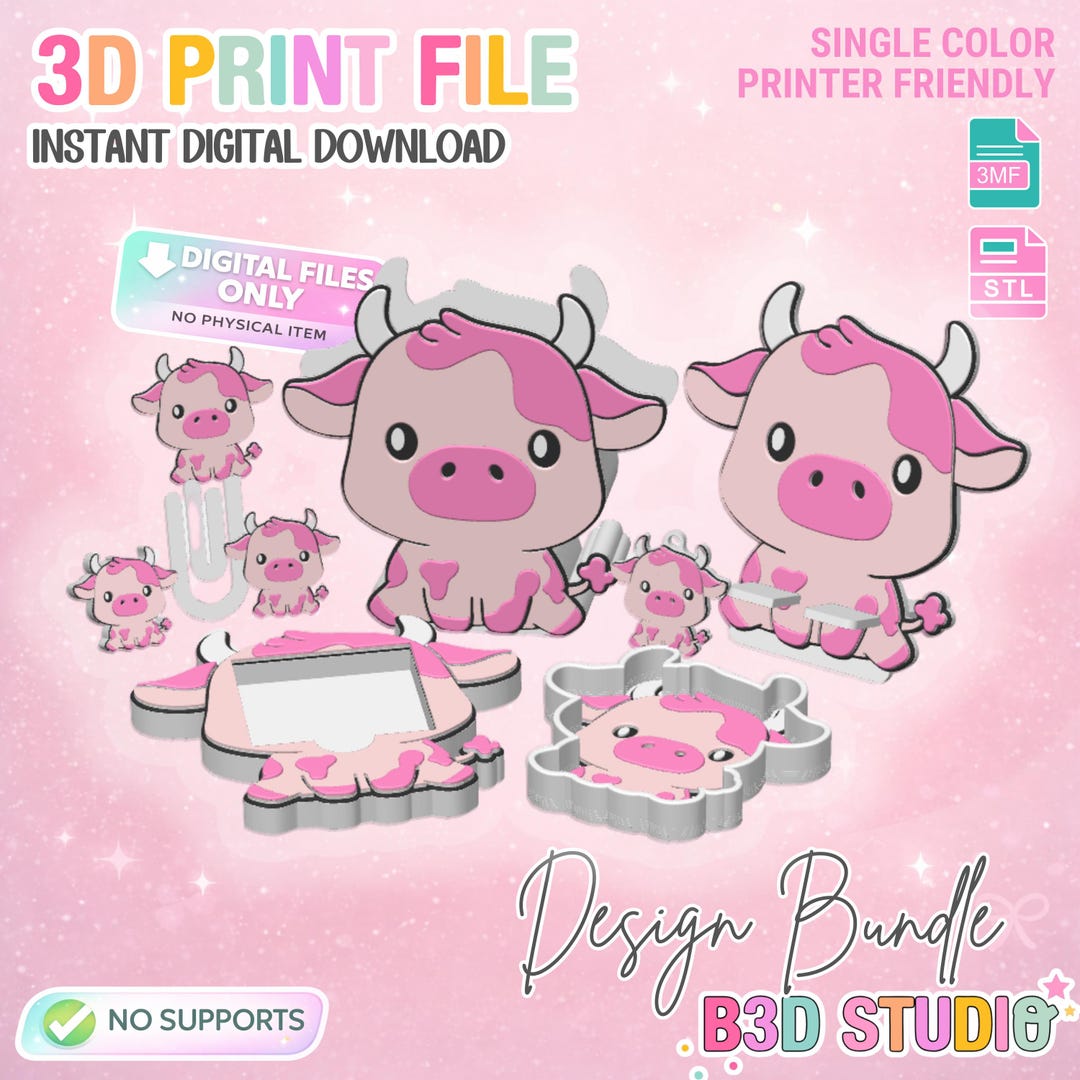 Cow 3D Print File Bundle – Desk Decor (STL/3MF Digital Download) - Etsy