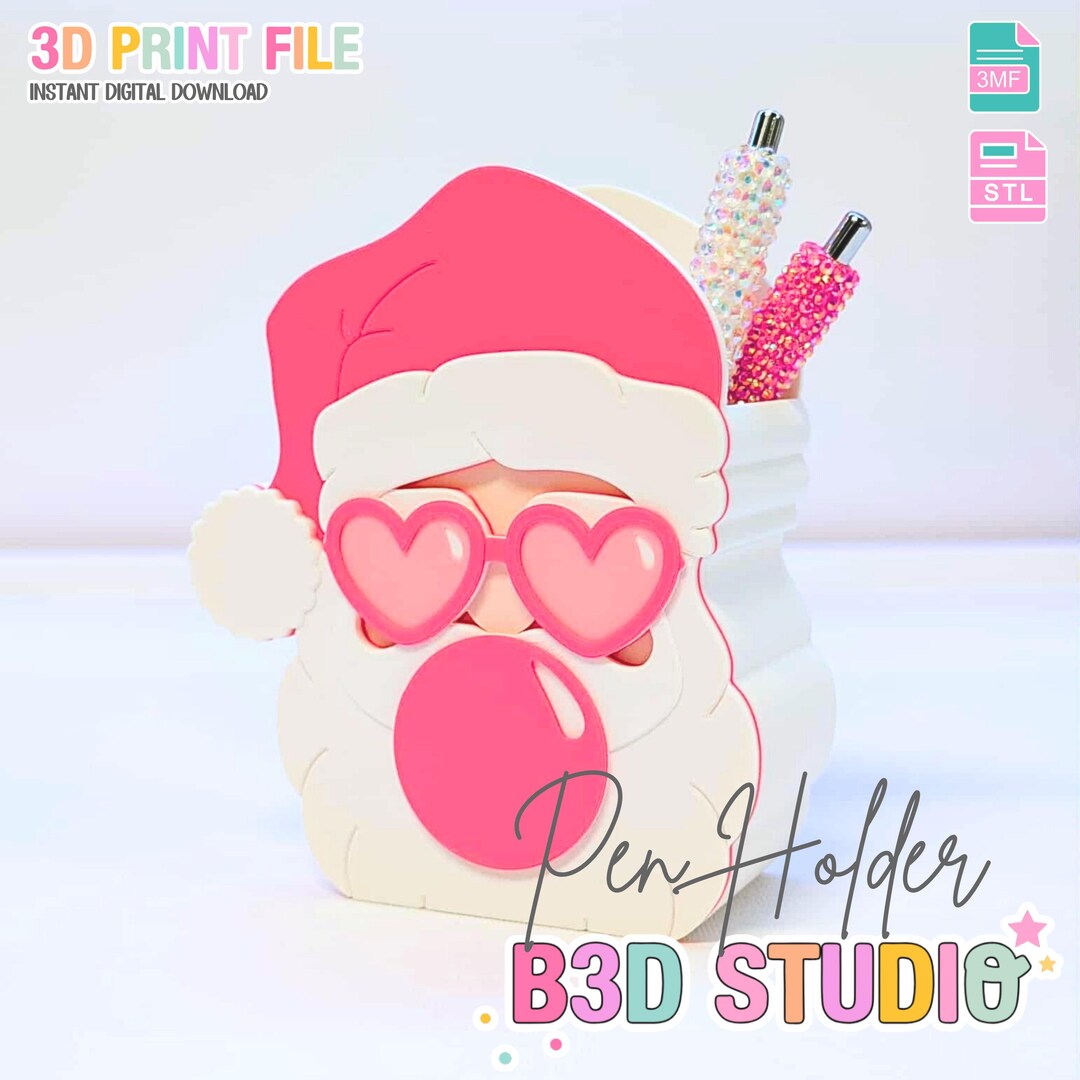 Sassy Santa Pen Holder: 3D Print STL & 3MF File (digital Download) - Etsy