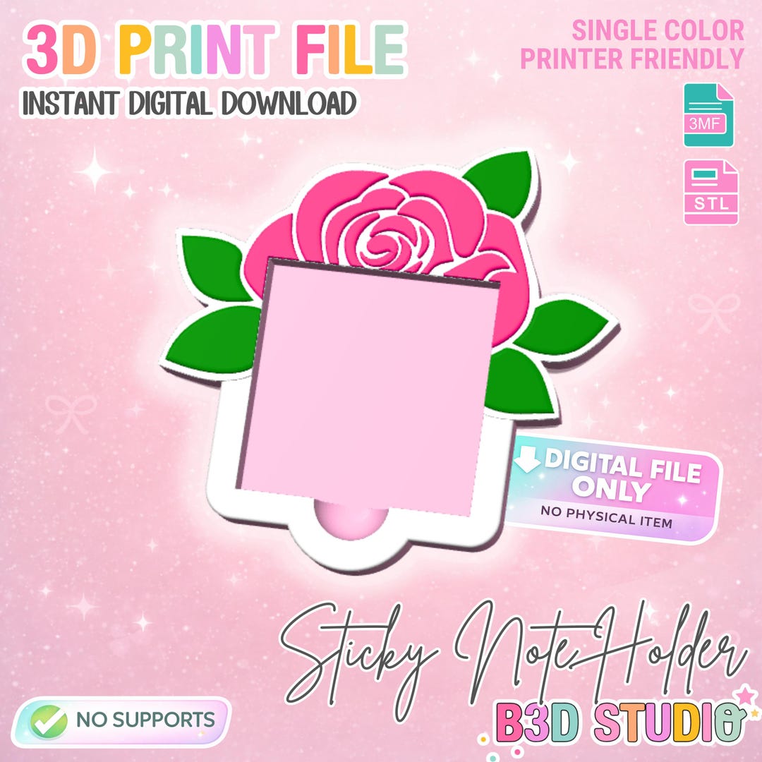 Rose Sticky Note Holder: 3D Print File (STL/3MF Digital Download) - Etsy