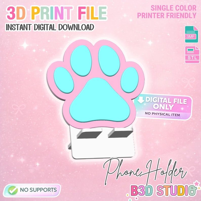 Dog Paw Phone Holder 3D Print File: Fun Desk Decor (STL/3MF Digital ...