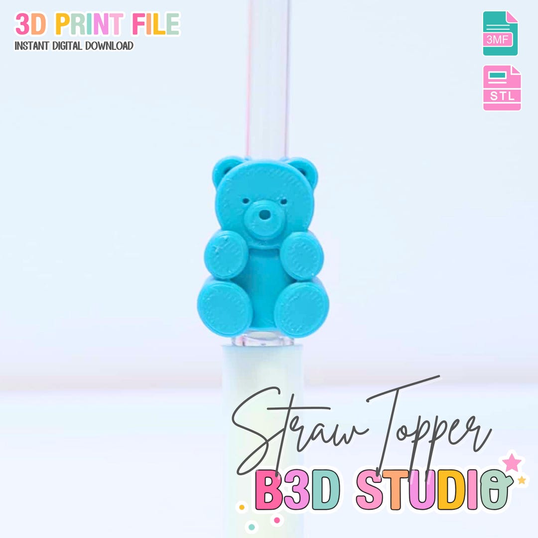 Gummy Bear Straw Topper 3D Print File (STL & 3MF Digital Download) 8mm ...