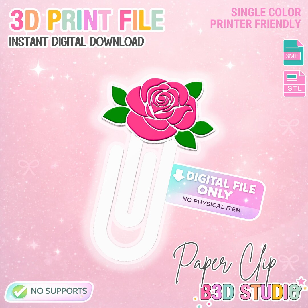 Rose Paper Clip 3D Print File (STL & 3MF Digital Download) - Etsy