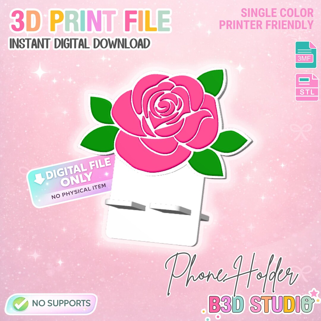 Rose Phone Holder 3D Print File: Fun Desk Decor (STL/3MF Digital ...