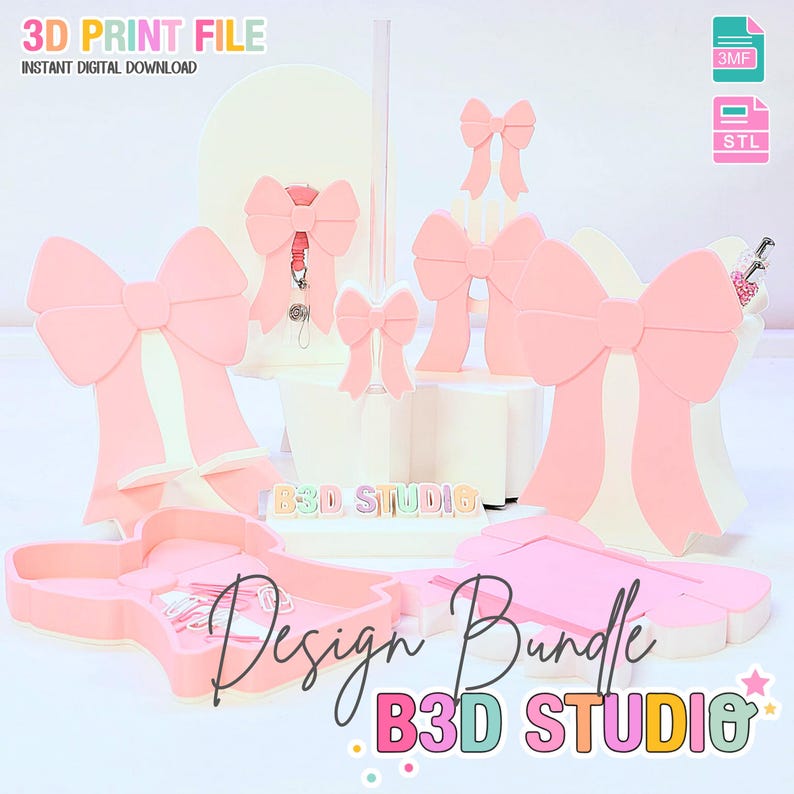 Coquette Bow 3D Print File Bundle : Desk Organizer (STL & 3MF Digital ...