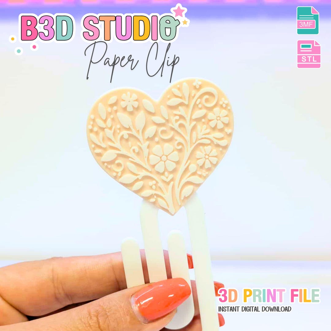 Heart Motif Paper Clip 3D Print File (STL & 3MF Digital Download) - Etsy