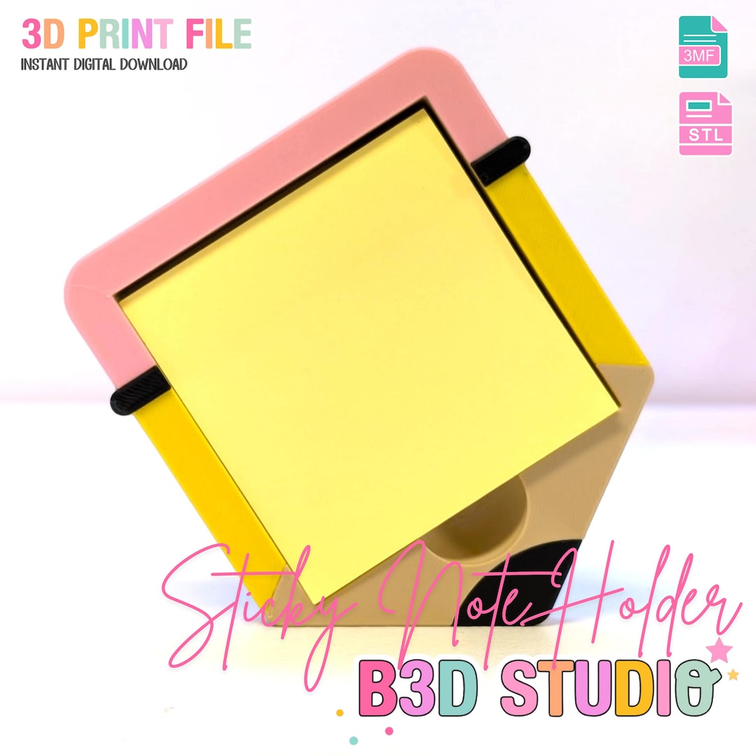 Pencil Sticky Note Holder STL + 3MF: 3D Print Girly Desk Organizer ...