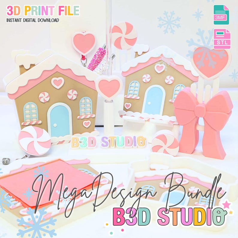 Gingerbread House 3D Print Mega File Bundle : Desk Organizer (STL & 3MF ...