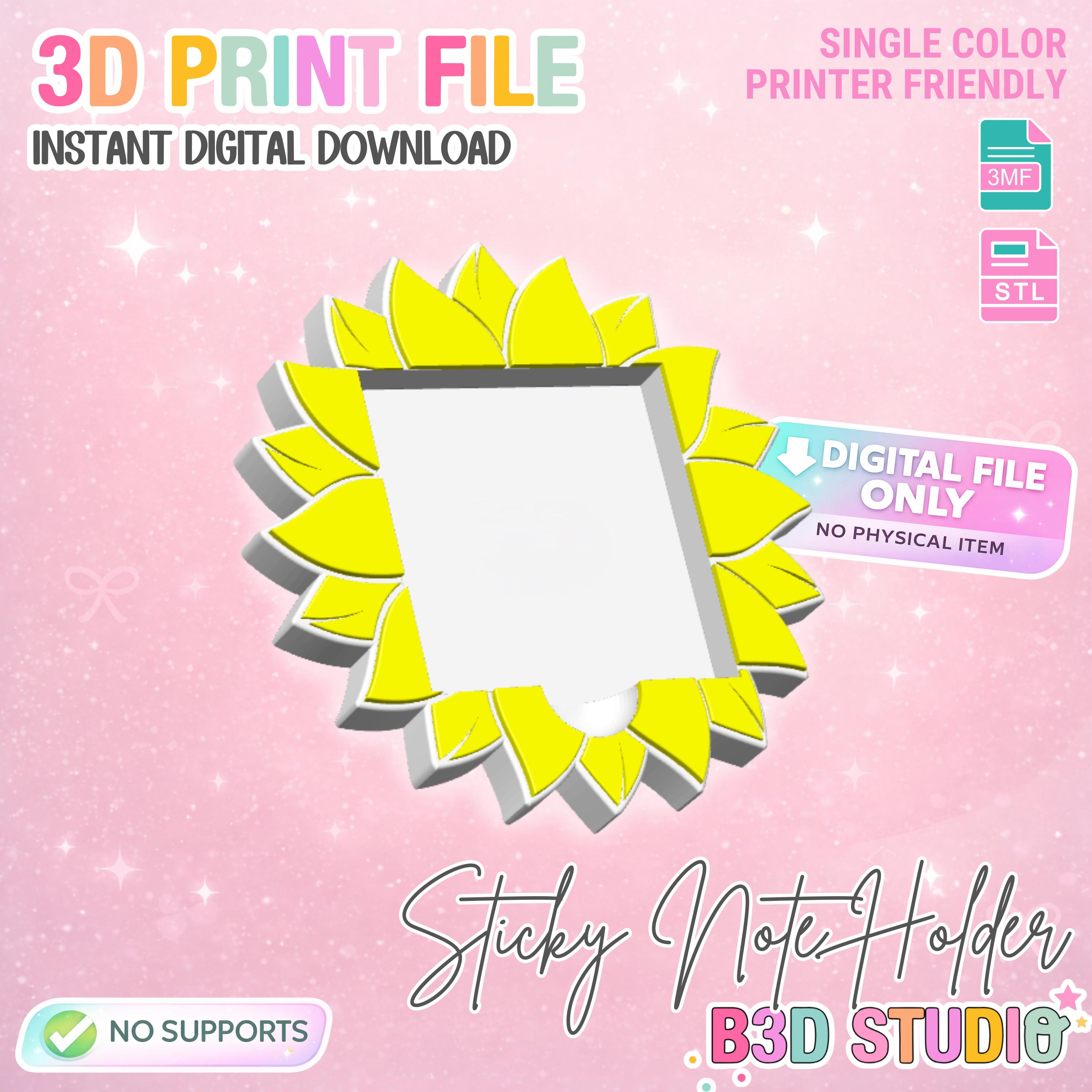 Sunflower Sticky Note Holder STL + 3MF File: 3D Print Floral Desk ...