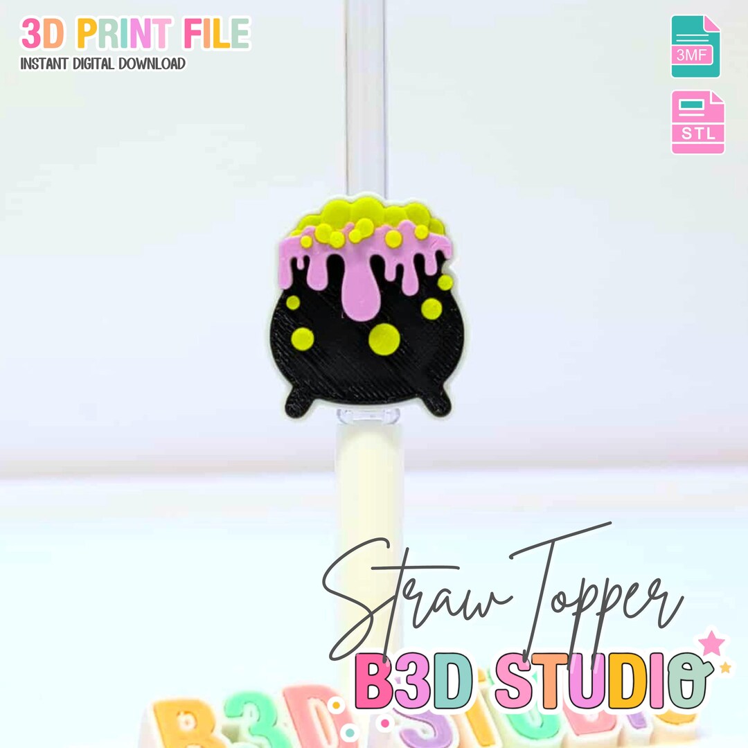 Cauldron Straw Topper 3D Print File (STL & 3MF Digital Download) 8mm ...