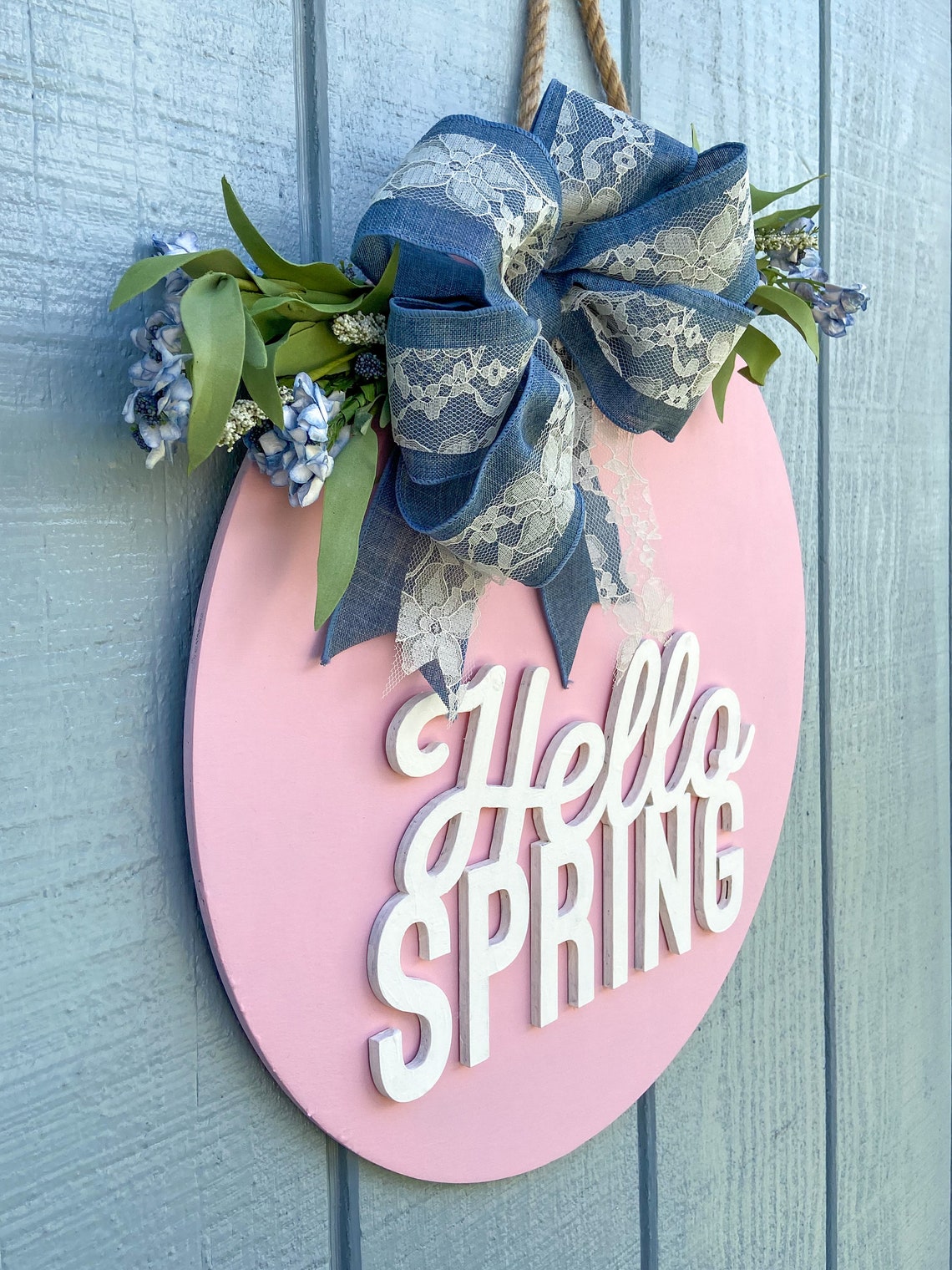 Hello Spring Door Hanger, Pink Rustic Farmhouse Decor - Etsy