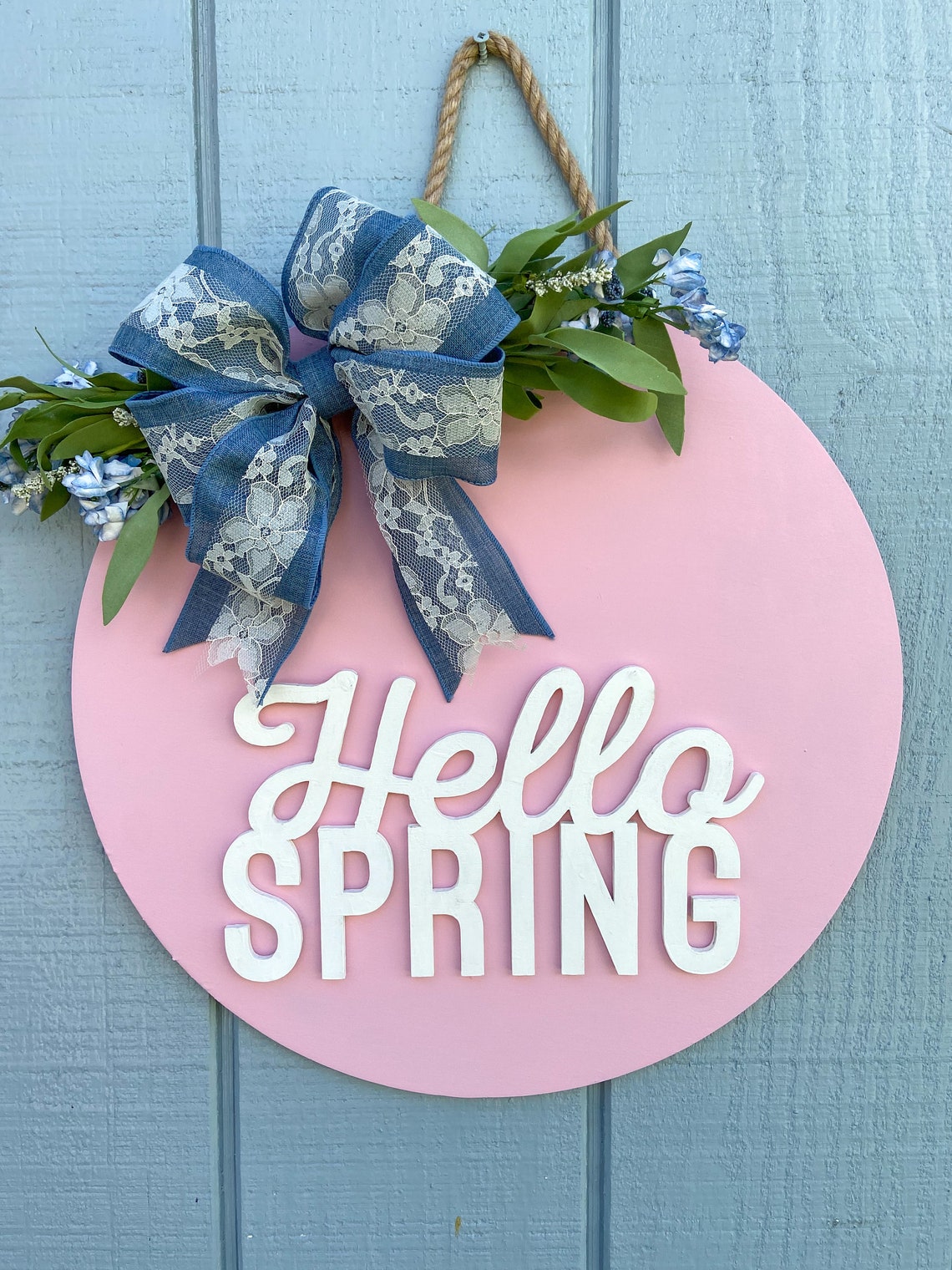 Hello Spring Door Hanger, Pink Rustic Farmhouse Decor - Etsy