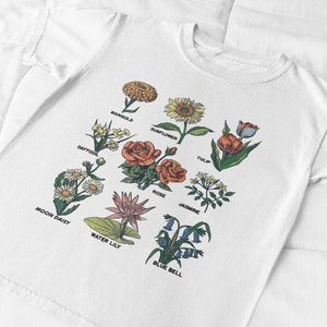 Vintage Floral T-shirt: Sunflower, Marigold, Tulip Design - Etsy