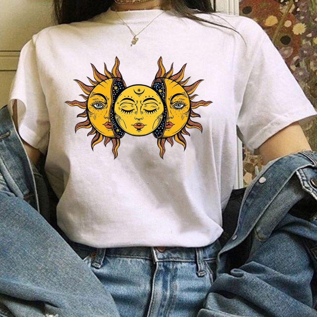 Sun Tartot Drawing Tshirt - Sun Inside of Sun - Moon and Sun T Shirt - Etsy