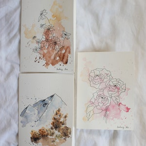 Floral and Nature Handmade Watercolor & Ink Cards - Etsy