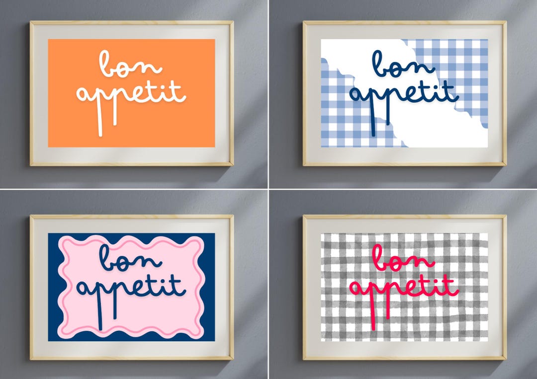 Bon Appetite - Digital Poster, Kitchen Decor, Illustration, Coquette ...