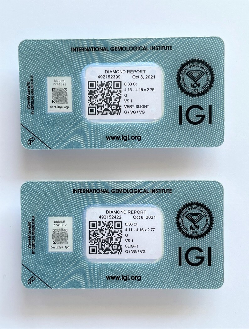 0.60 CT Natural DIAMONDS Pair IGI Certified G Color VS1 Clarity ...