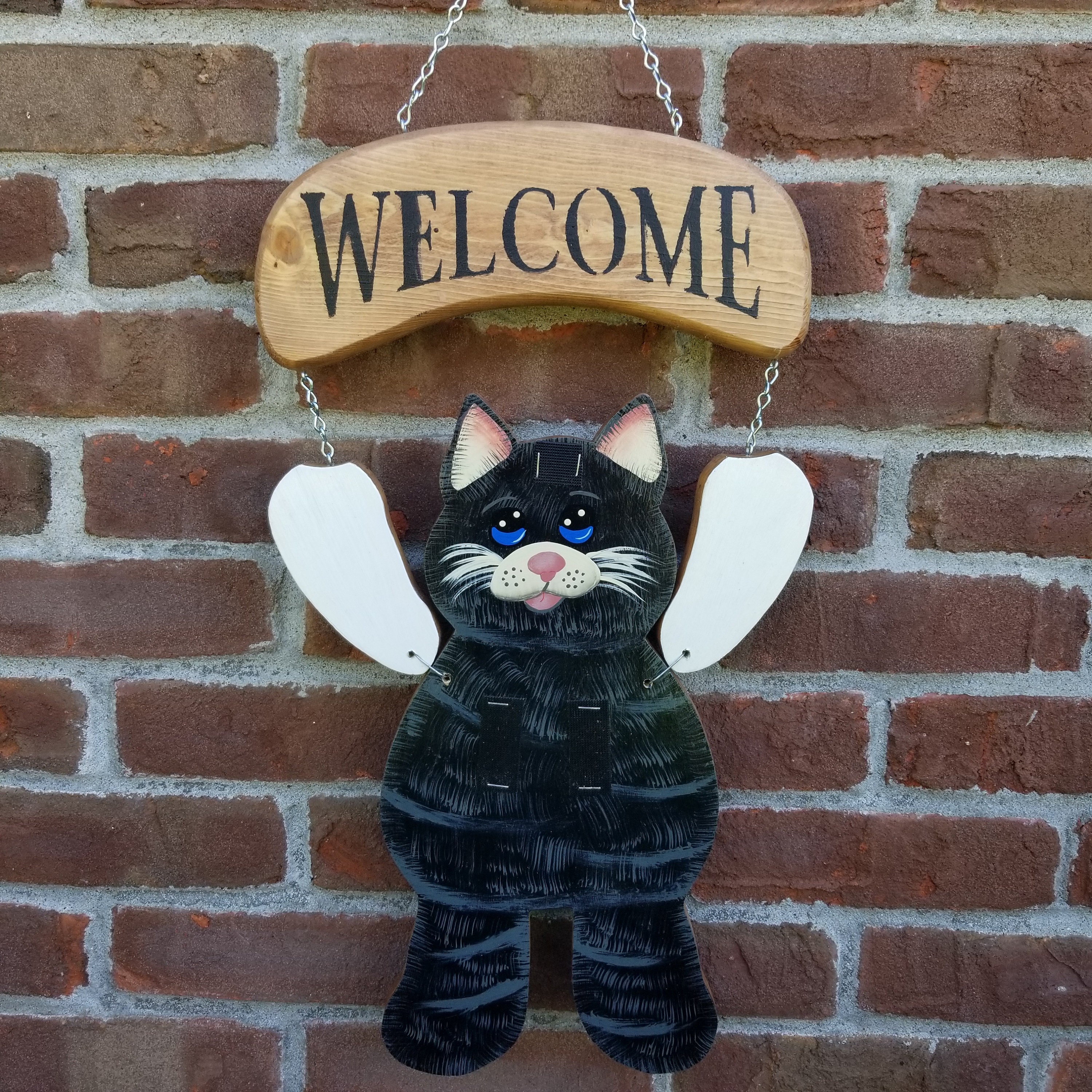 Welcome Black Cat with White Socks Sign Front door decor | Etsy