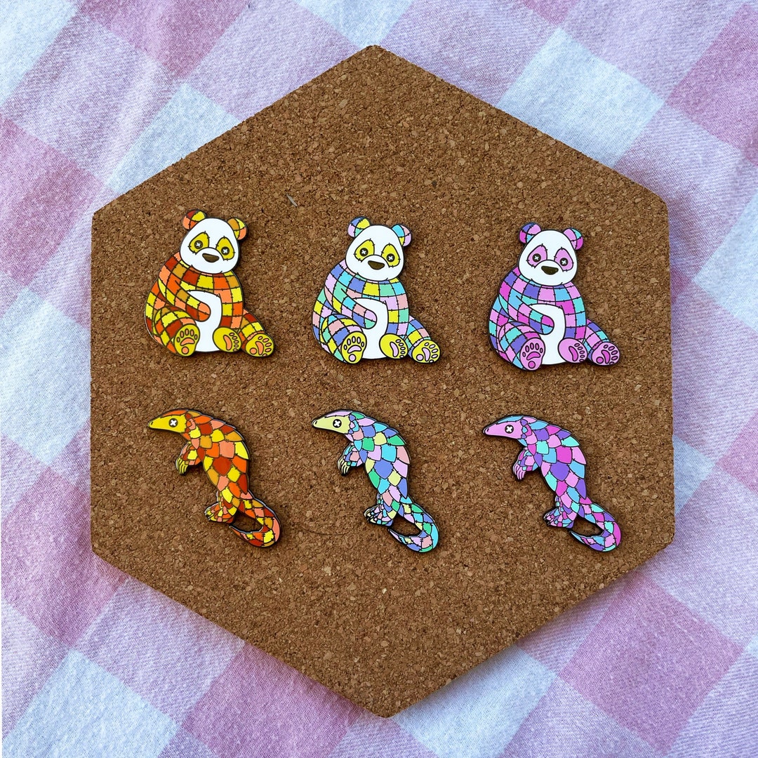 Patchwork Pals Enamel Pins Pandas and Pangolins - Etsy
