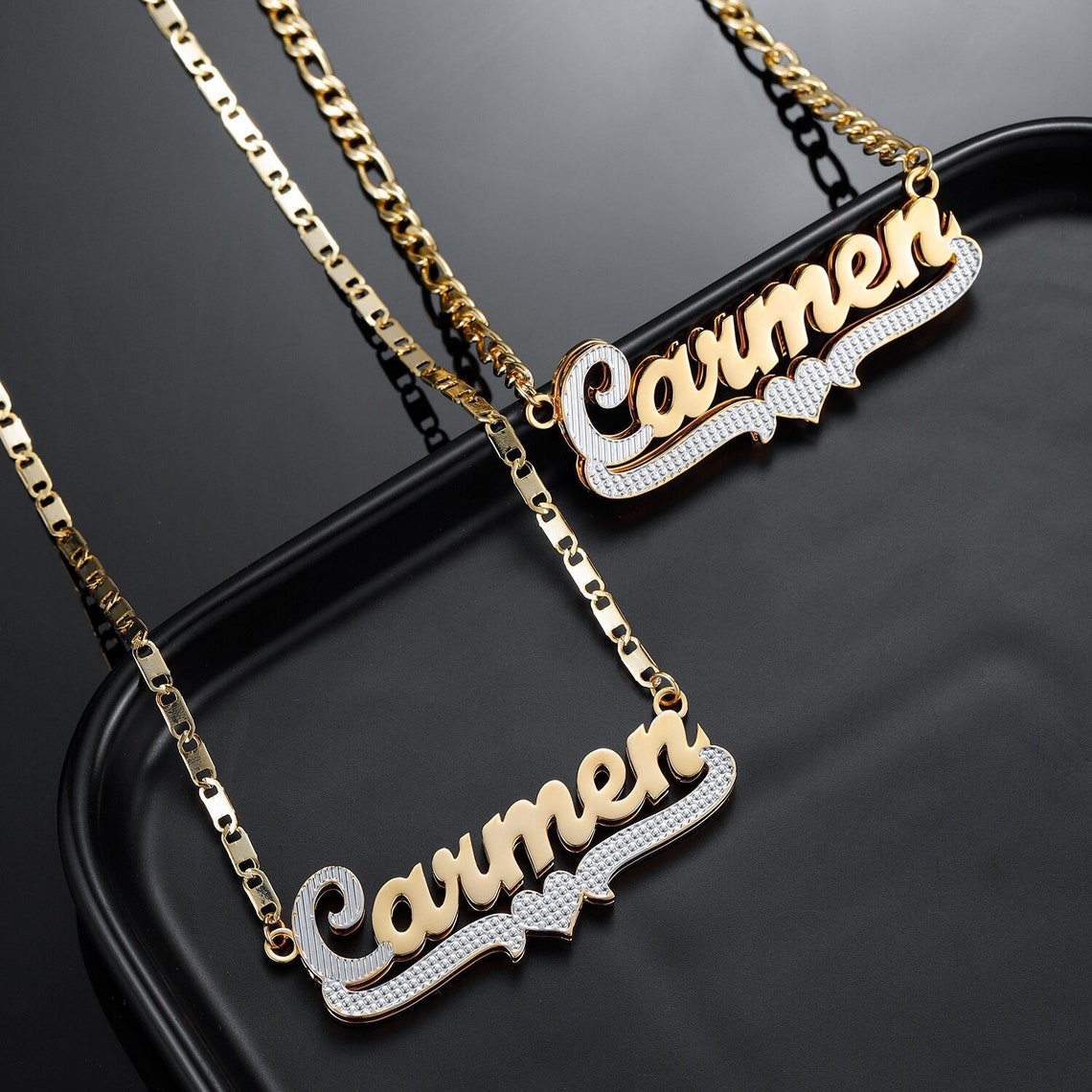 Name Plate Necklace 14k Gold Nameplate Necklace Custom | Etsy