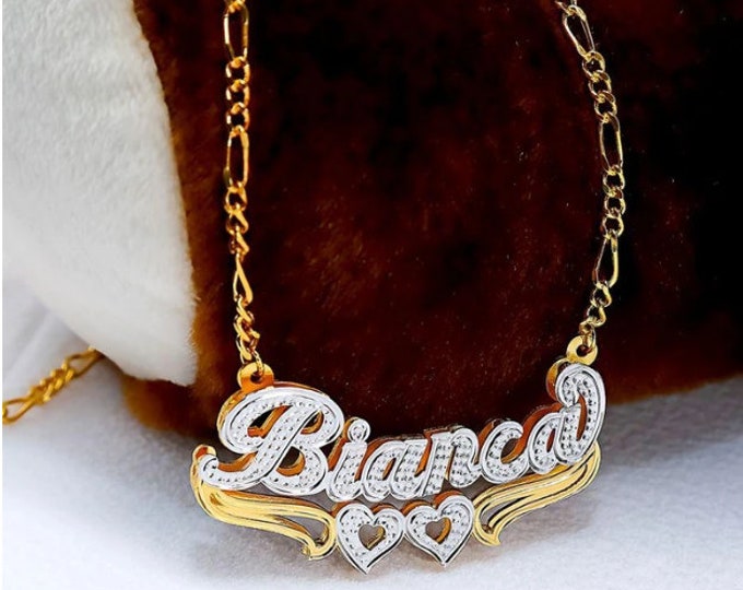 NAMEPLATE NECKLACE- Double Plated Name Necklace- Name Plate- Silver ...
