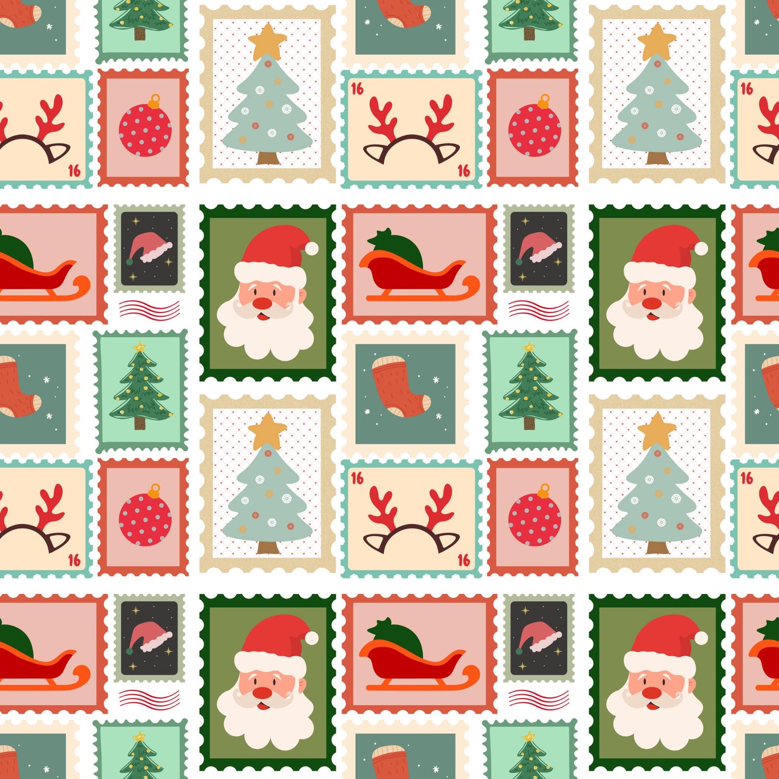 Christmas Postage Stamp Seamless Pattern - Etsy