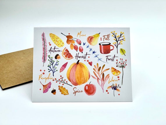 Hello Fall Cards autumn fall leaves thankful harvest Greeting | Etsy