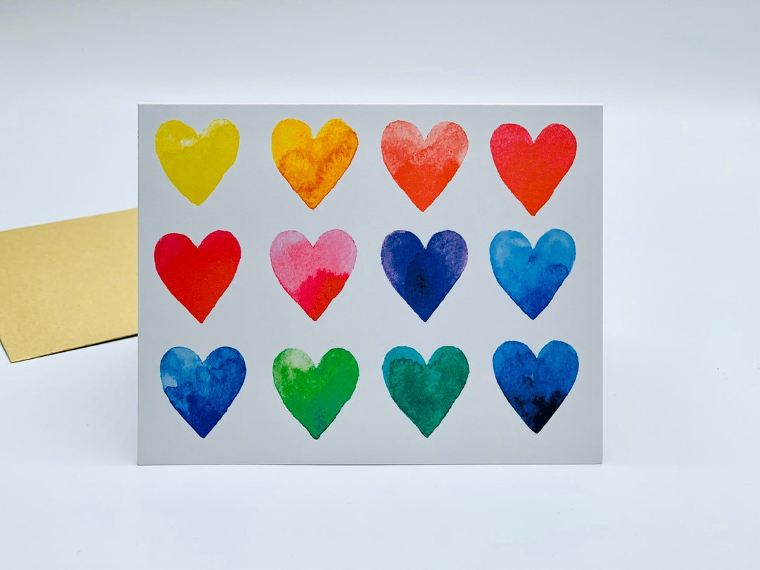 Watercolor Hearts Cards, Love Greeting Card, Heart Love You Thank ...