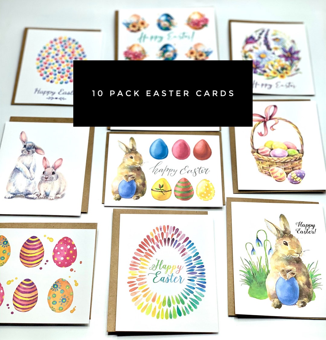 Happy Easter Card Set - 10 Pack Easter Cards With Envelopes - Happy ...