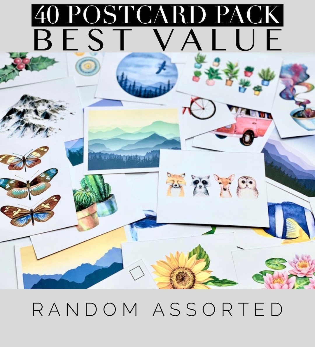 Assorted Postcard Set: 40 Matte Finish Designs for Postcrossing - Etsy