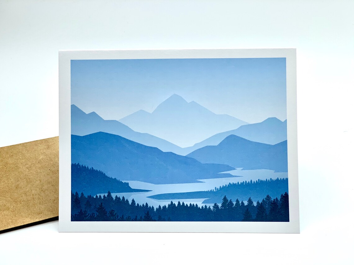 Illustration Mountains Card Mountains River Colorful Greeting - Etsy
