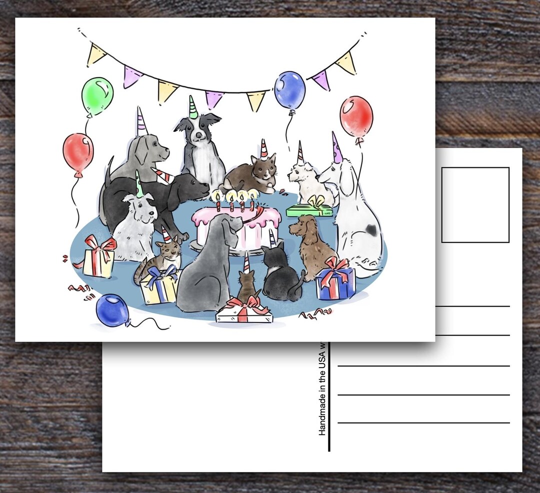Pet Birthday Party - 4 Post Cards - Penpal - Letter - Postcrossing ...