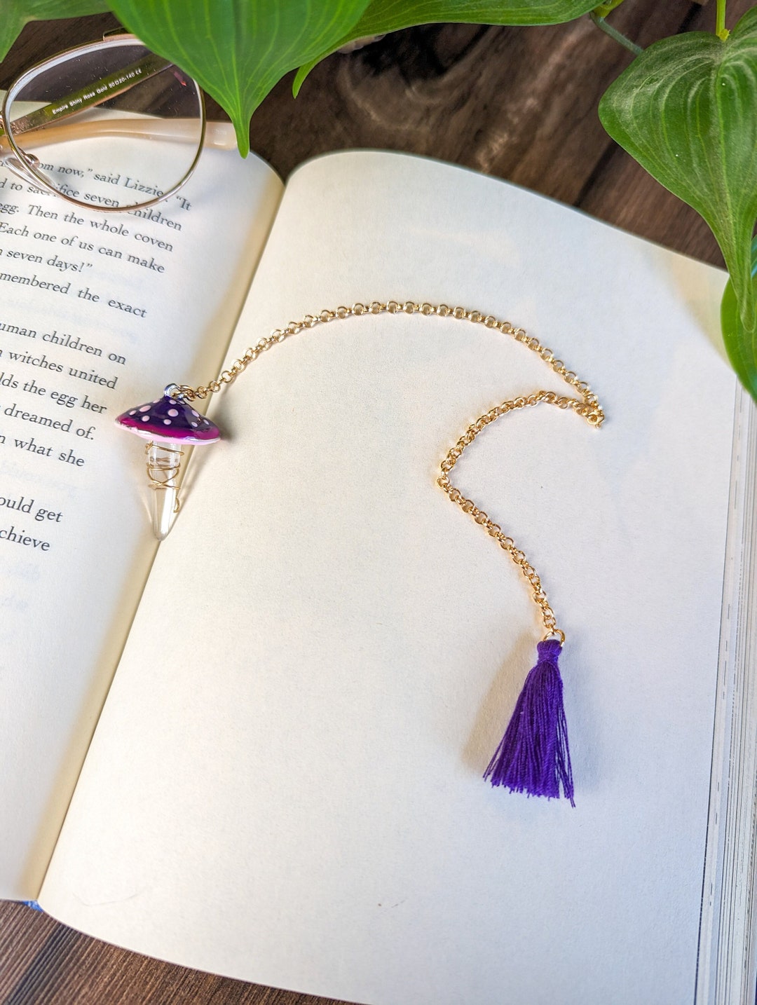 Mushroom Crystal Wrapped Crystal Chain Bookmark, Custom Bookmark, Gifts ...