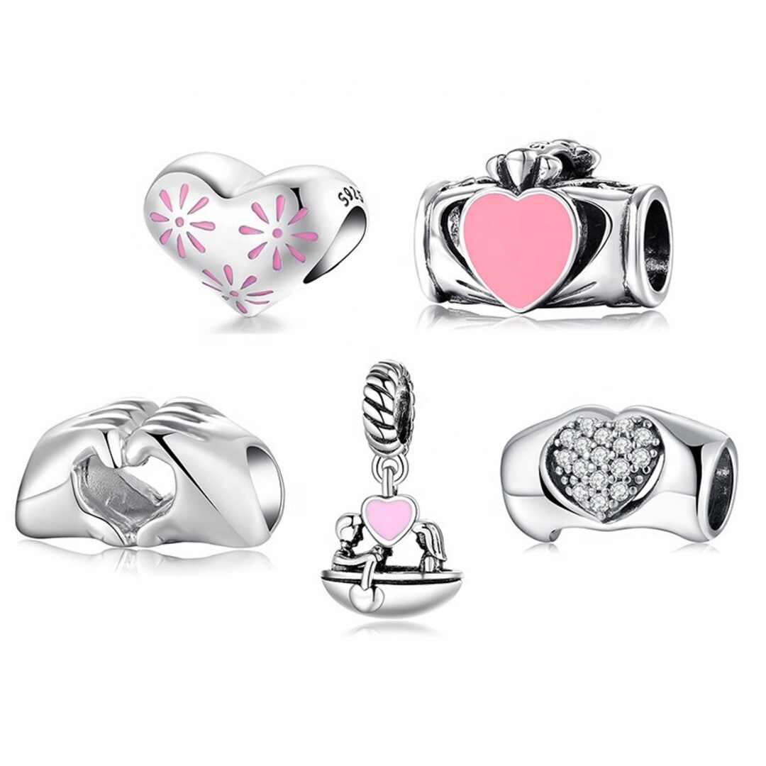 Wow Charms 925 Sterling Silver Charms Pink Heart Love Heart Zircon ...