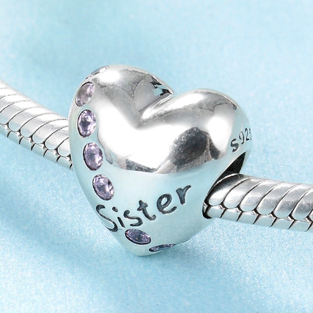 Wow Charms 925 Sterling Silver Charms Heart Sister Pink Zircon Stone ...