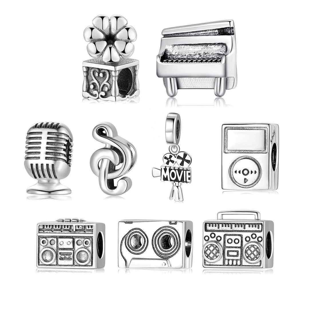 Wow Charms 925 Sterling Silver | Charms Microphone Musical Note Piano ...