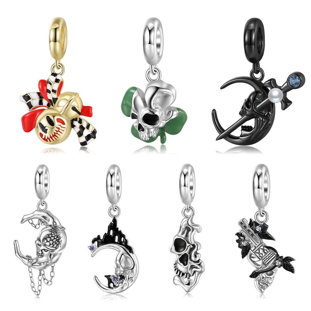 Wow Charms 925 Sterling Silver Charms Four Leaf Clover Skull Pendant ...