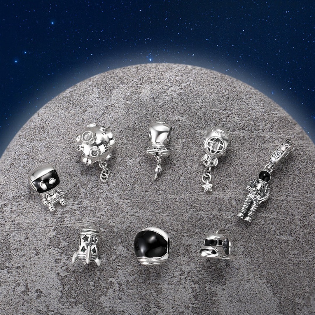 Wow Charms 925 Sterling Silver | Charms Travel in Space Astronaut Moon ...