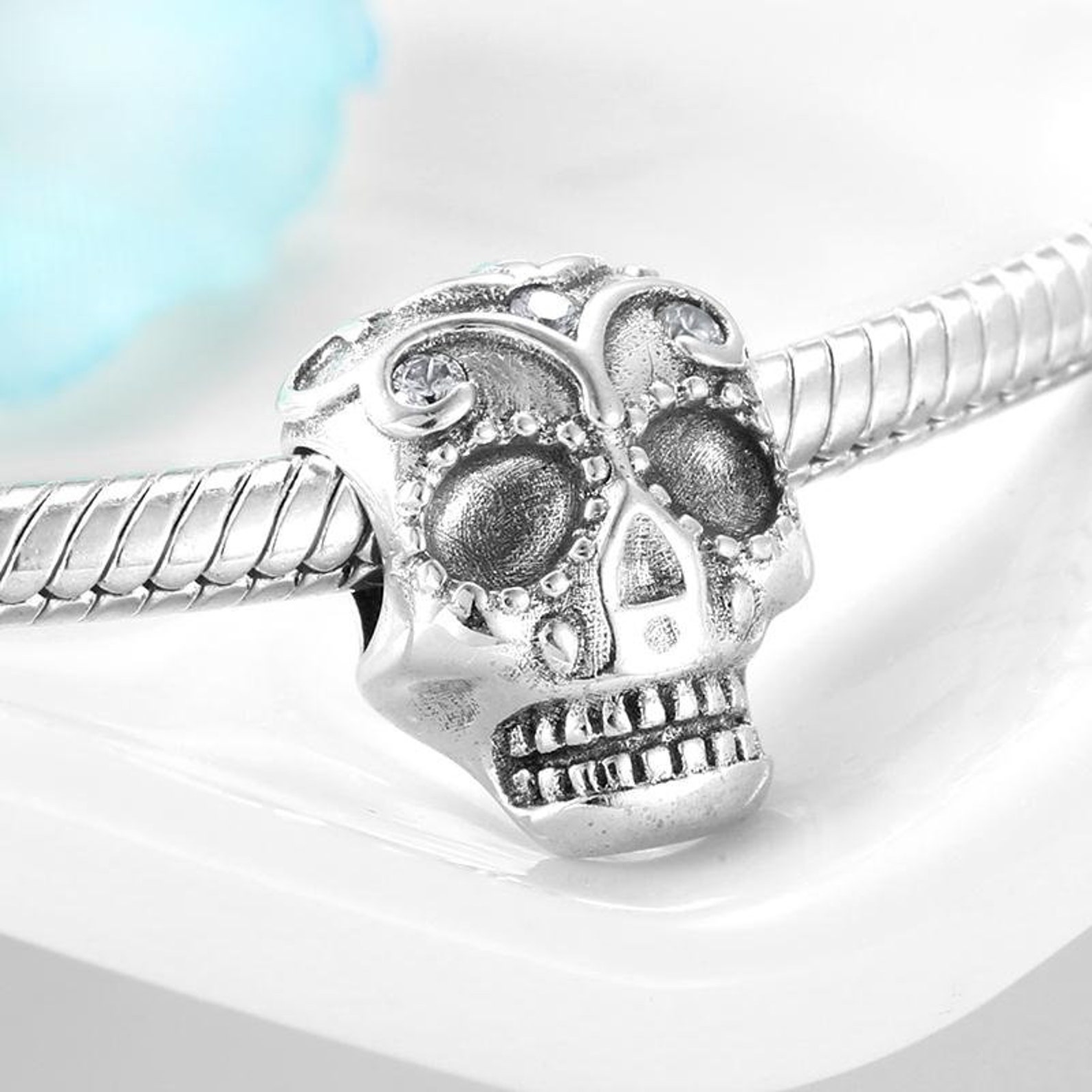 Wow Charms 925 Sterling Silver Charms Halloween Gift Skull Zircon Stone ...