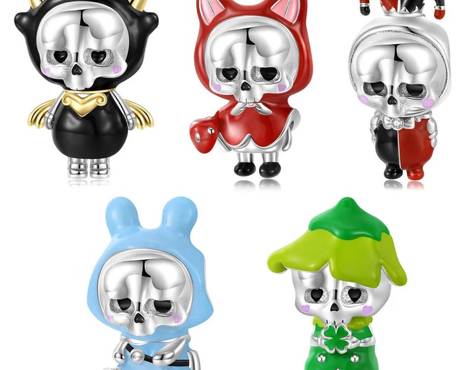 Wow Charms 925 Sterling Silver | Cartoon Devil Skeleton Charms Enamel ...